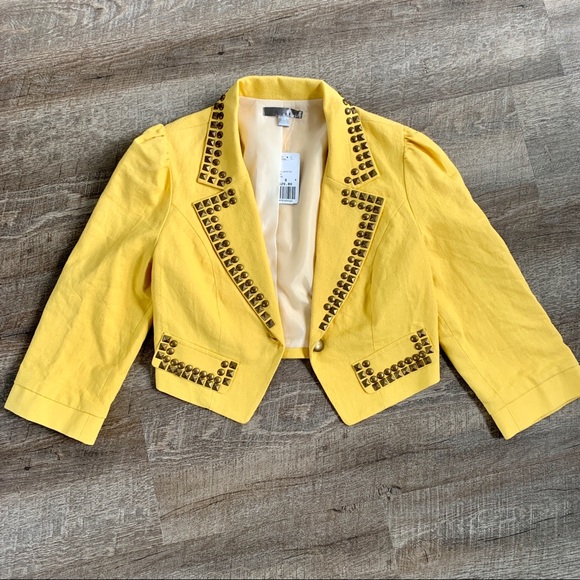 Forever 21 | Jackets & Coats | Yellow Studded Denim Crop Jacket | Poshmark